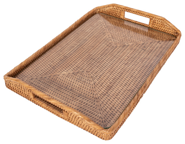 Rectangular Tray With Glass Insert, 21"x14"x2" - Tropical - Serving ...