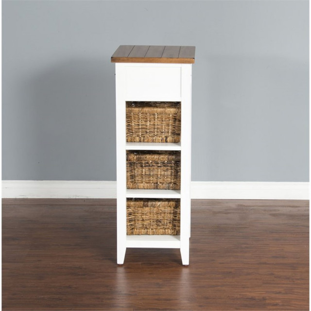 Sunny Designs Farmhouse Wood Storage Rack with Woven Baskets in White ...