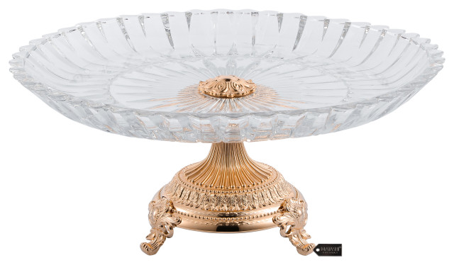 Crystal Cake Dish Round Serving Platter With Rose Gold Plated Pedestal ...
