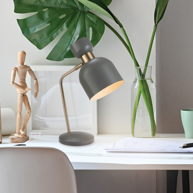16" Gray Desk Lamp With Arm and Pivot Joint - Transitional - Desk Lamps ...