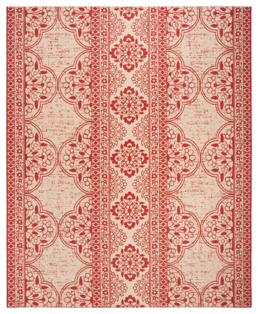 Safavieh Beach House Bhs174Q Damask Rug, Red and Creme, 6'7"x6'7 ...