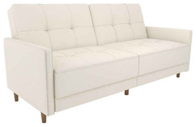 Pemberly Row Modern Coil Faux Leather Convertible Sleeper Sofa in White ...