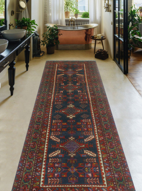 Fine Vintage Distressed Bennett Charcoal/Red Runner, 3'3x10'6, 3'3x10'6 ...