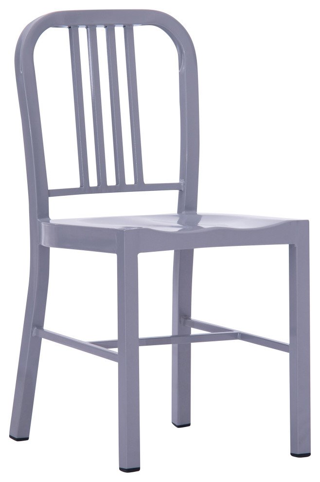 Industrial Metal Dining Chair with Slatted Backrest, Set of 2, Gray ...