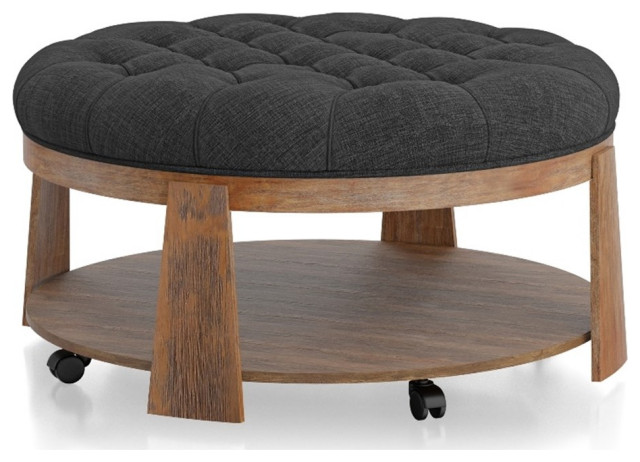 Furniture of America Scandi Wood Round Coffee Table in Natural and Dark ...