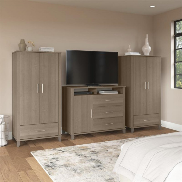 Somerset Armoire Cabinets & Dresser TV Stand in Ash Gray - Engineered ...