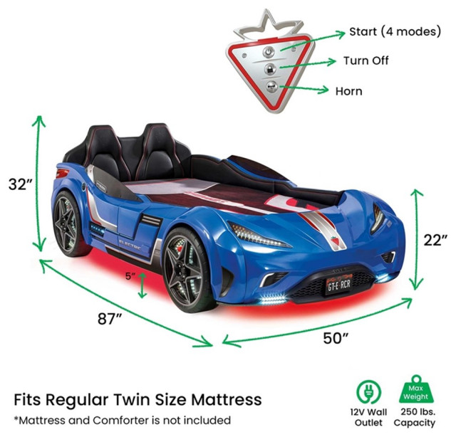 Cilek Kids Room GTS Wood Twin Race Car Bed with Five-Spoke Wheels in ...