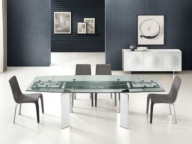 Astor Manual Dining Table with Stainless Base and Clear Top ...