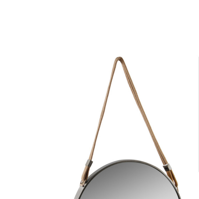 Round Metal Encased Wall Mirror with Rope Hanger, Black and Silver ...