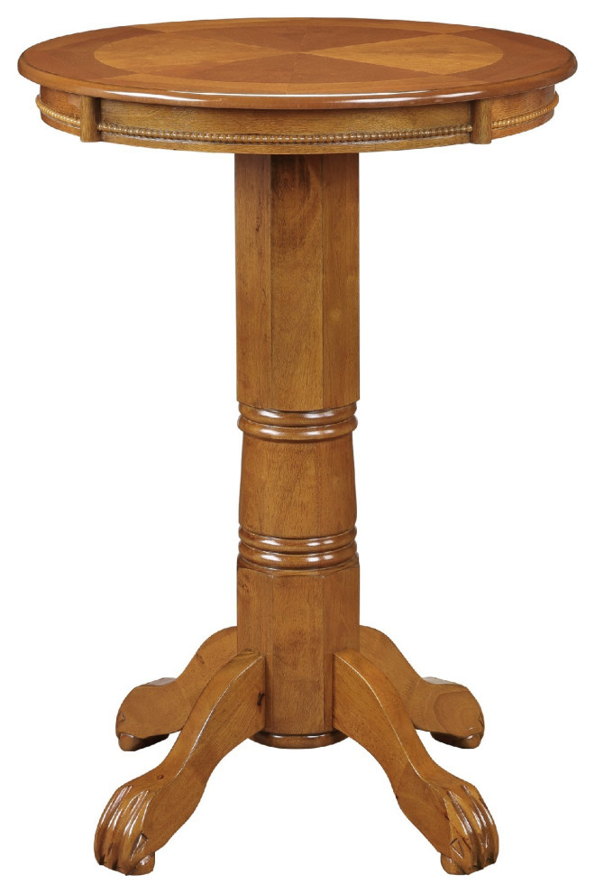 Benzara BM274269 42" Wood Pub Bar Table, Sunburst Design, Carved Pedestal, Oak - Traditional ...