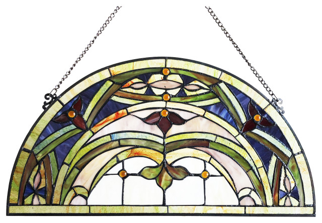 MARION Tiffany-Style Victorian Stained-Glass Window Panel, 12.5 ...