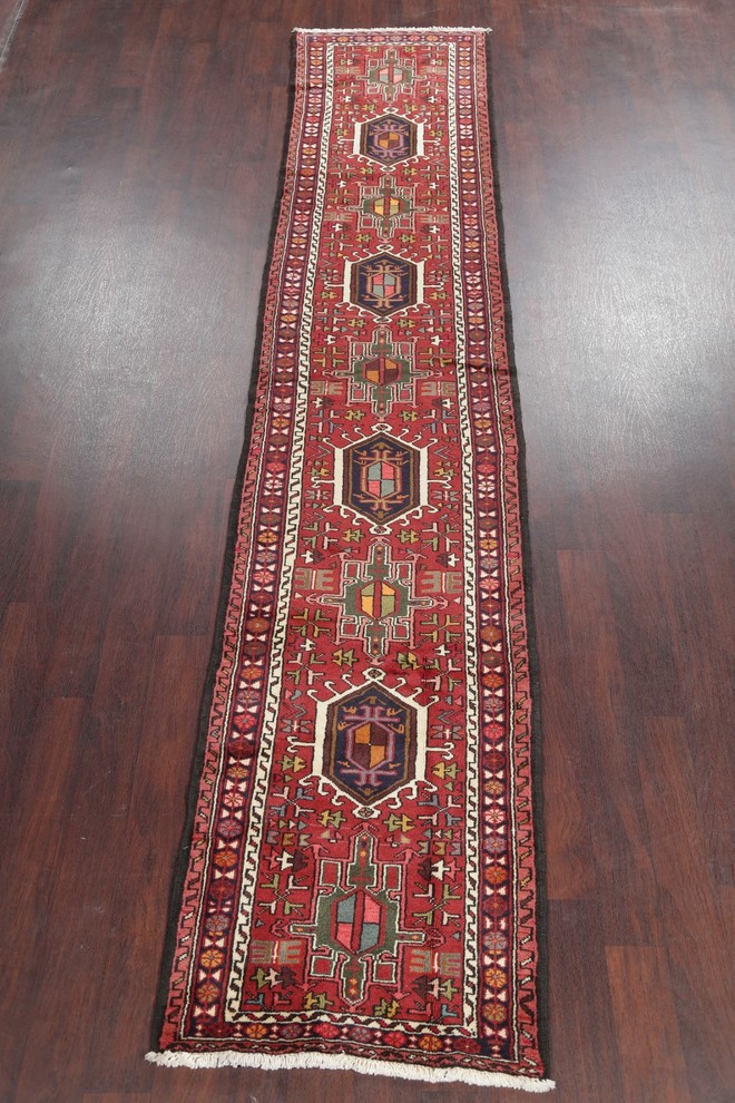 Oriental Gharajeh Hand-Knotted 13' Persian Style Rug Runner, Red, 12'9 ...