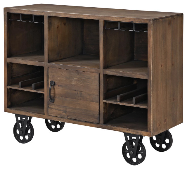 Industrial Kitchen Cart, Sturdy Wheels With Wine Rack & Glass Stemware ...