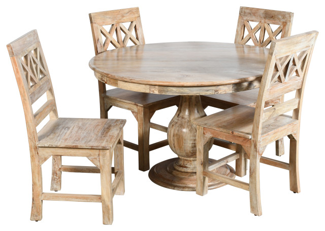 Bayside Jensen 48" Round Solid Wood Dining Table, Natural Finish ...