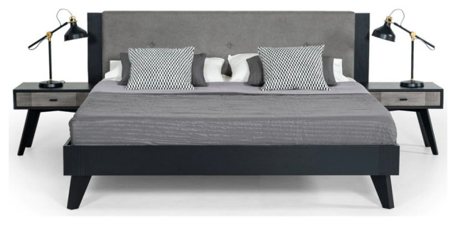 Grayson Contemporary Gray and Black Bed, Queen - Midcentury - Platform ...