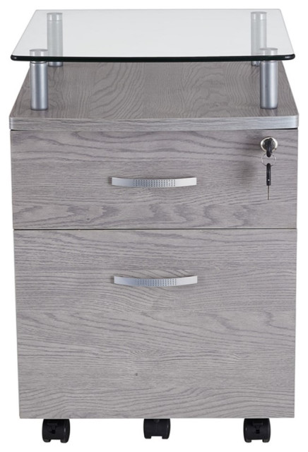 Techni Mobili Engineered Wood Frame Rolling File Cabinet with Glass Top ...