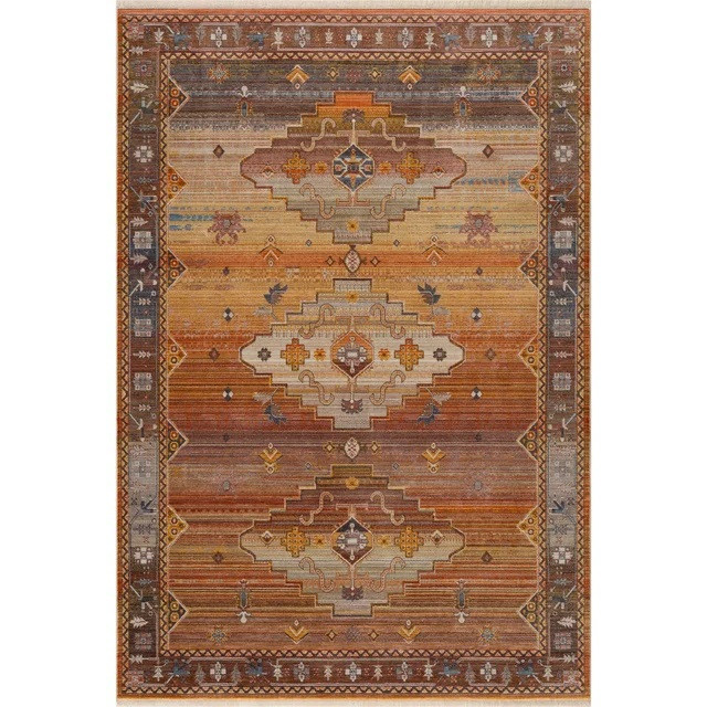 Vintage Polyester Area Rug, Bordered Design with Geometric Medallion ...