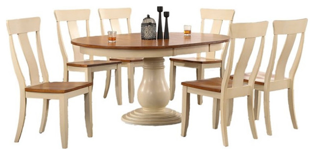 Iconic Furniture Company 7-Pc Panel Wood Bella Dining Set in Caramel/Biscotti - Traditional ...