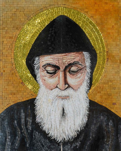 Saint Charbel Mosaic Icon, 31" x 39" - Traditional - Tile Murals - by ...