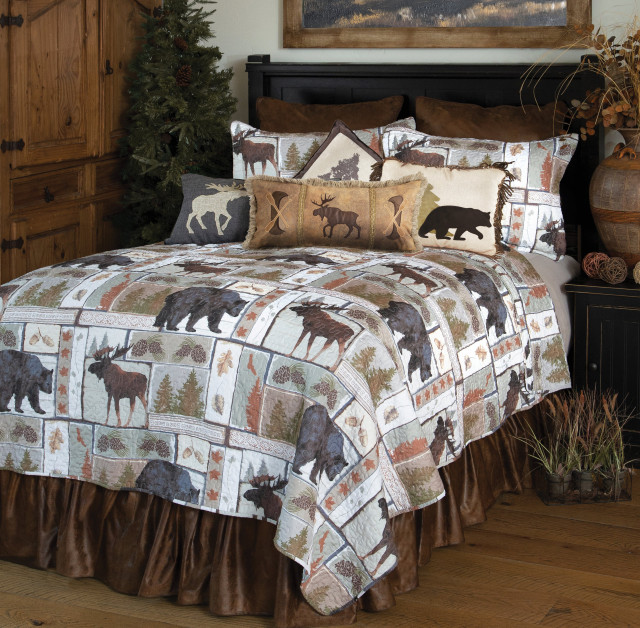 Vintage Lodge Rustic Cabin Quilt Set, Queen - Rustic - Quilts And Quilt ...