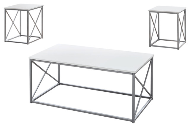 White Silver Metal Table Set - 3Pcs Set - Contemporary - Coffee Table ...