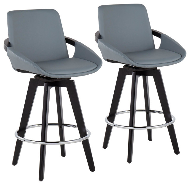 Cosmo Swivel Fixed-Height Counter Stool, Set of 2, Black Wood/Chrome ...