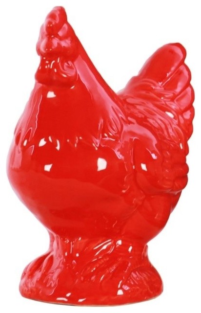 Standing Chicken Figurine on Round Base, Glossy Red - Farmhouse ...