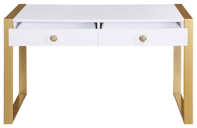 Tillie Contemporary 2 Drawer High Gloss Lacquer Computer Desk With Gold ...