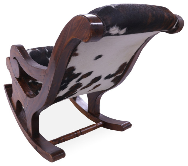 Hair-On Cowhide Wooden Handcrafted Rocking Chair RC122-FC, 24" W x 48 ...