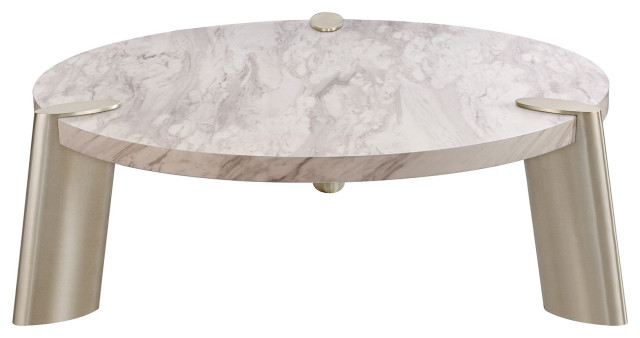 Mimeo Large Round Coffee Table, White Marble Paper Top - Contemporary ...