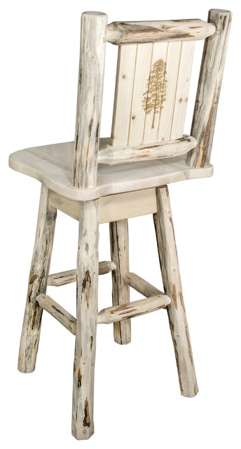 Montana Barstool & Swivel With Laser Engraved Pine Tree, Clear Lacquer ...