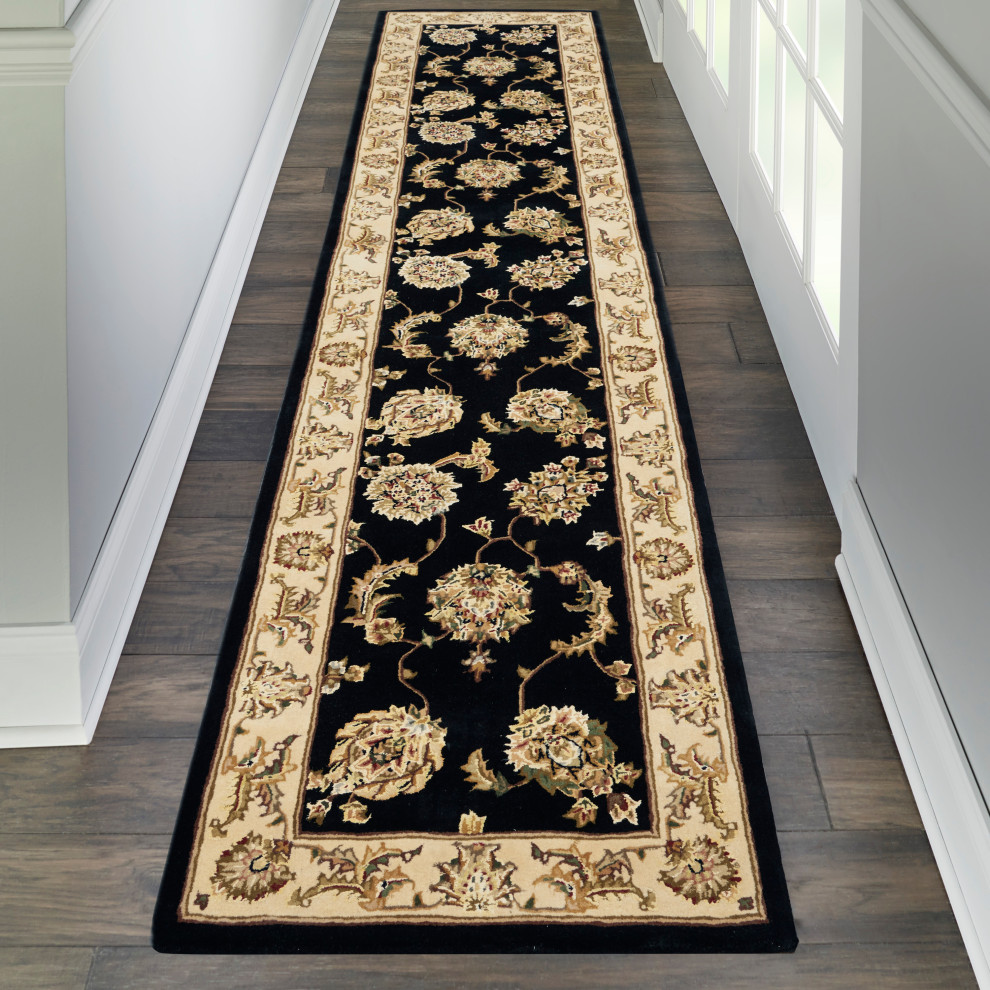 Nourison 2000 2022 Runner Rug, Black, 2'6" x 12' - Traditional - Hall ...
