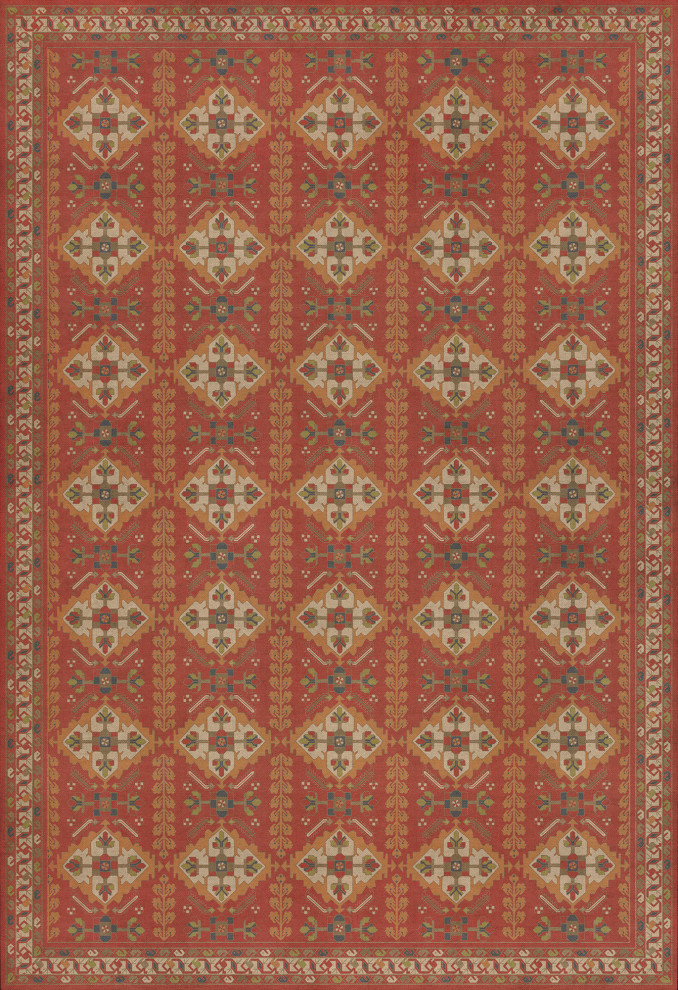 Persian Bazaar Hamadan, Arkadas 96x140 Vintage Vinyl Floorcloth, Red ...