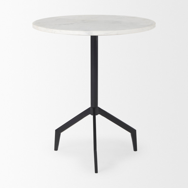 Serre Marble Top 3 Prong Black Metal Base End Table - Transitional ...