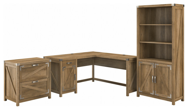 Knoxville 60W L Shaped Desk with File Cabinet and Bookcase in Restored ...