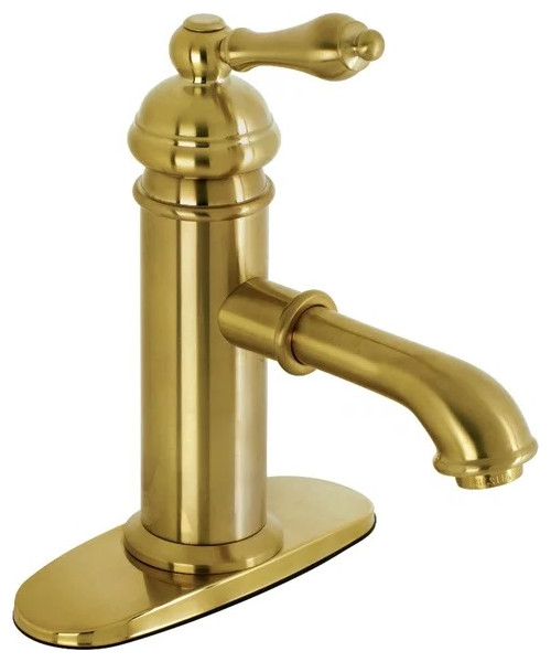 Modern Brushed Brass Bathroom Faucet, Single-Handle with Curved Spout ...
