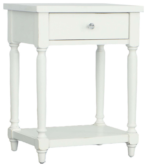 Theo Side Table With Electrical Outlet and USB Ports, White ...
