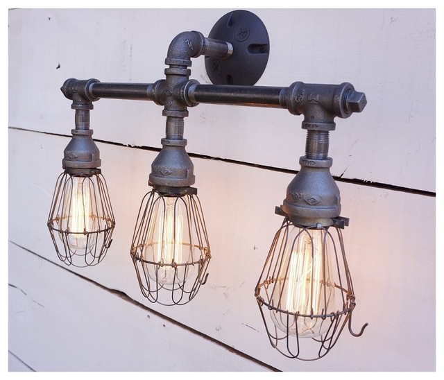 Nelson 3-Light Fixture With Wire Cages - Industrial - Bathroom Vanity ...