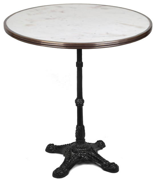 French Bistro Table 28", White Marble and Iron Base with Pedestal Base ...