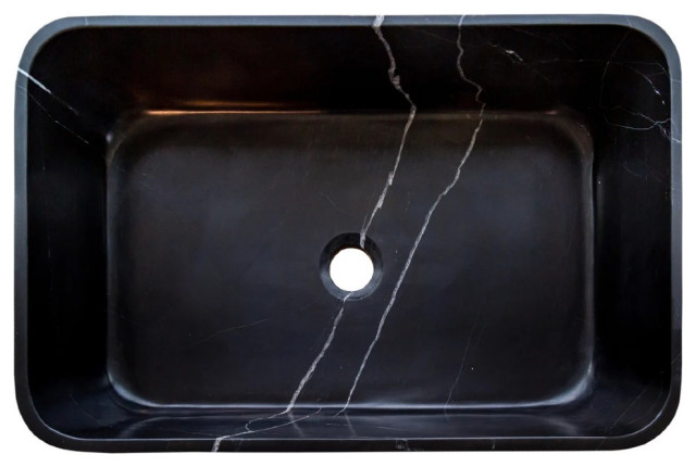 Toros Black Marble Farmhouse Rectangular Sink Polished (W)13.5" (L)21.5 ...