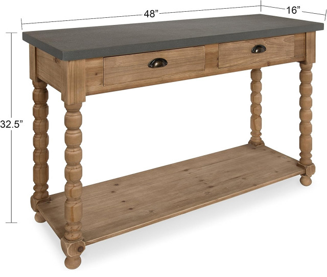 Farmhouse Rustic Console Table, Ball Turned Legs With Lower Shelf & 2 ...