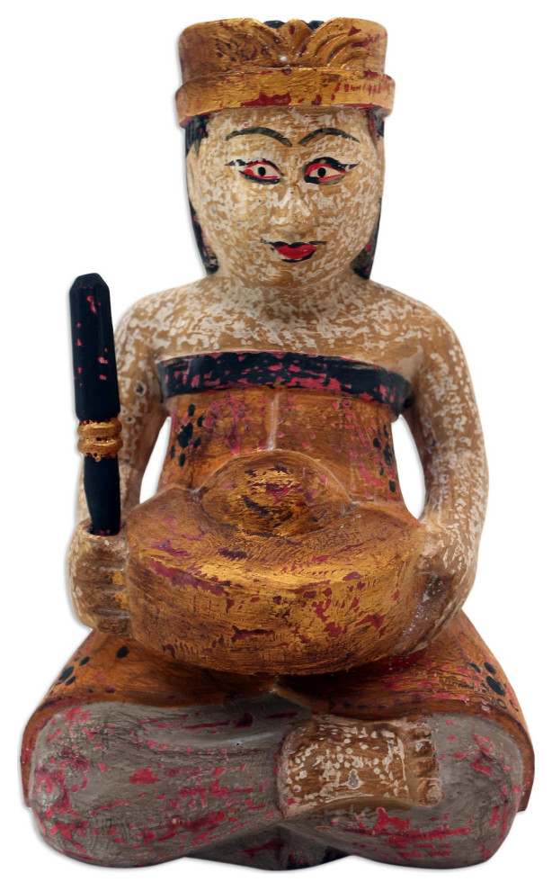 Novica Handmade Rhythmic Kempul Wood Statuette - Farmhouse - Decorative ...