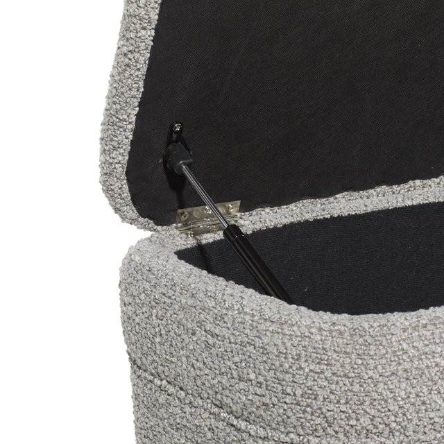 Gray Boucle Upholstered Storage Bench with Wood Legs, Rounded Polyester ...