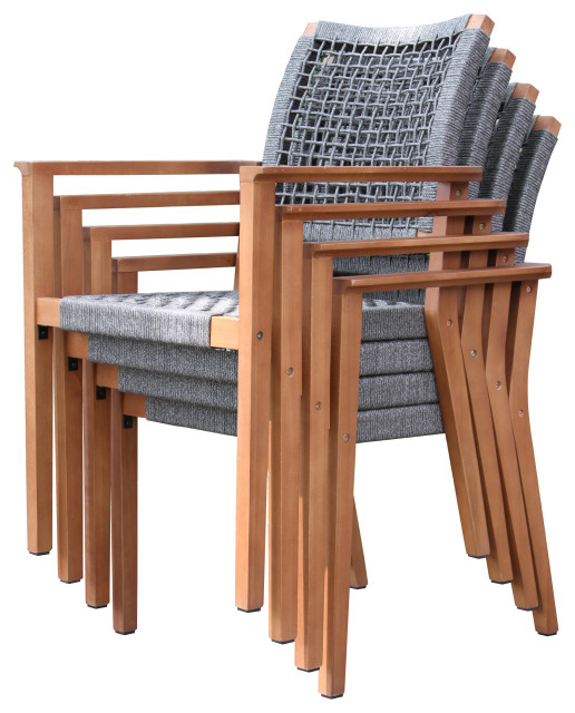 5 Pc Composite Top Dining Set With Nautical Rope Stacking Chairs ...