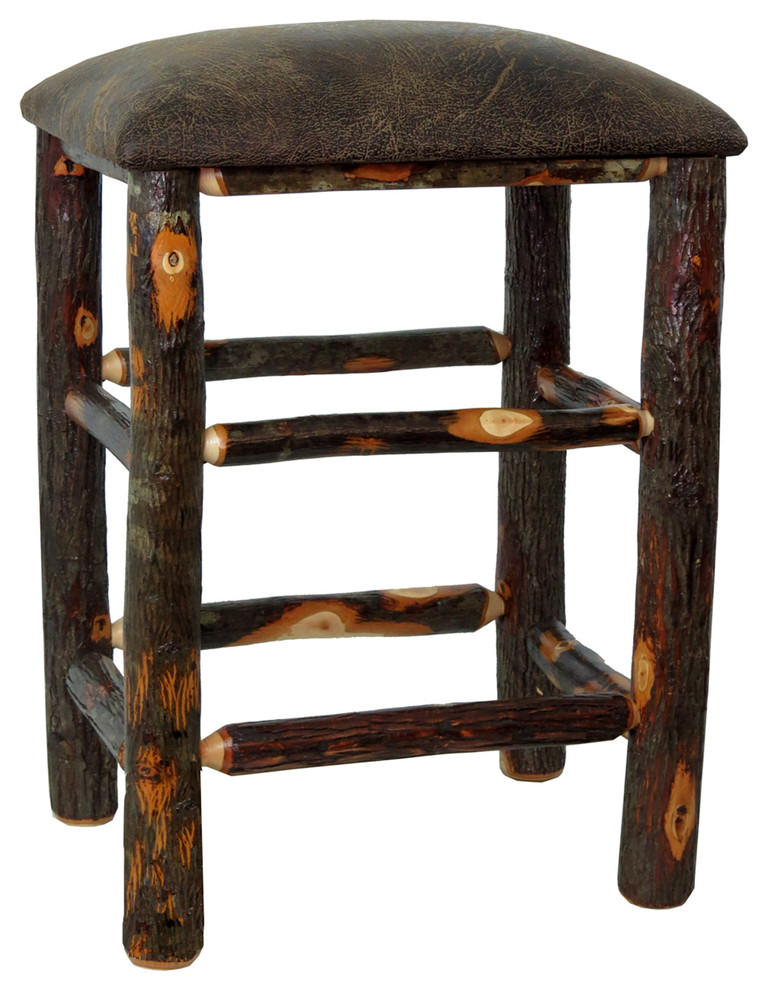 24" Hickory Backless Bar Stool With Faux Distressed Leather - Rustic ...