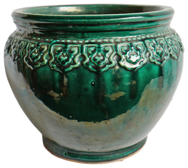 Consigned Green Vietnam Ceramic Pot - Asian - Indoor Pots And Planters ...