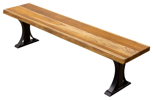 Solid Teak Live Edge Bench With Metal Legs, 60x16 - Industrial - Accent ...