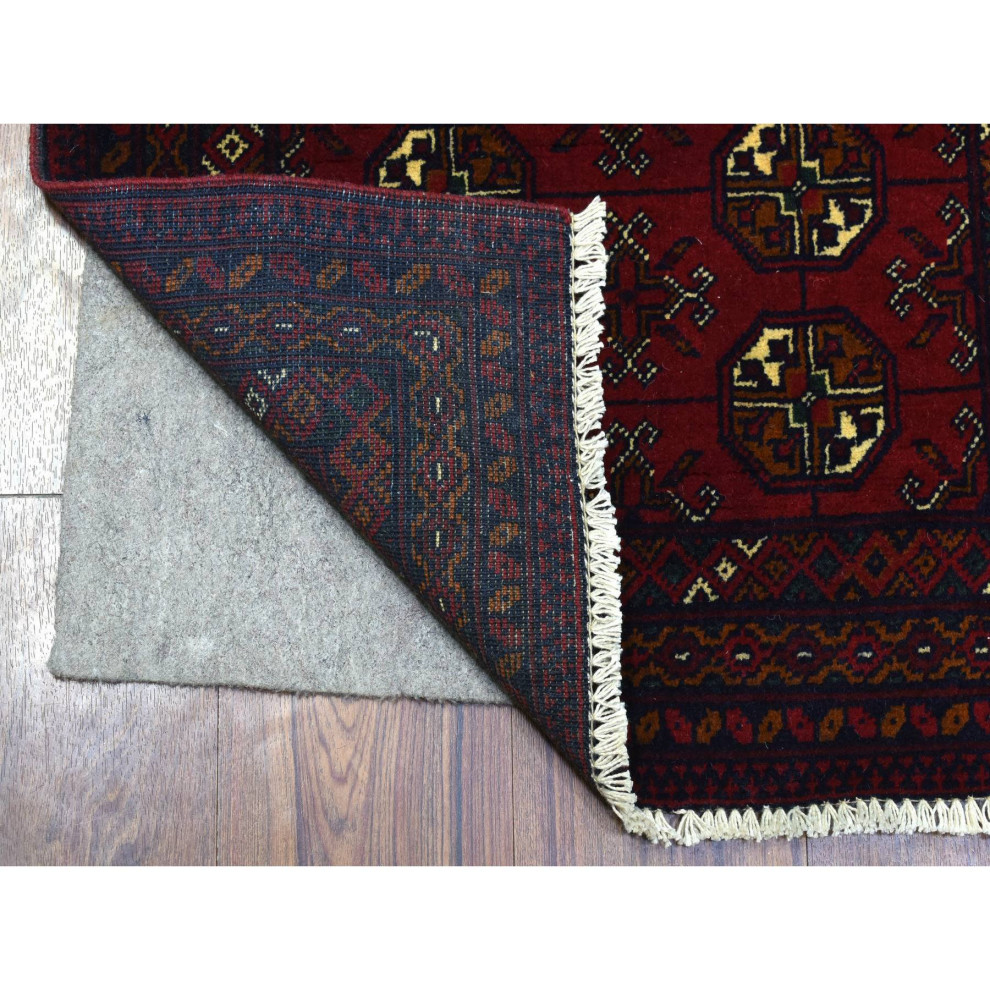 Red Afghan Khamyab Bokara Wool Tribal Design Hand Knotted Mat Rug, 2'1 ...