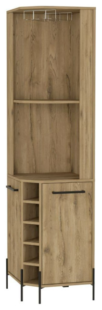 Reese Corner Bar Cabinet with Glass Rack, 5 Wine Cubbies, and Shelves ...