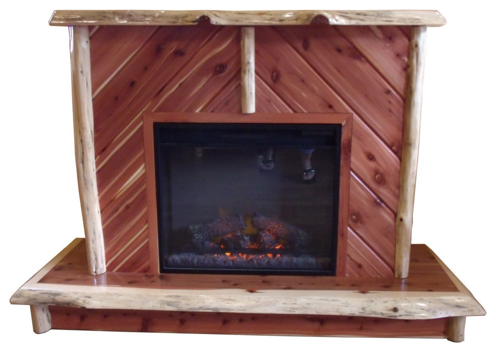 Red Cedar Log Electric Fireplace on Casters - Rustic - Indoor ...